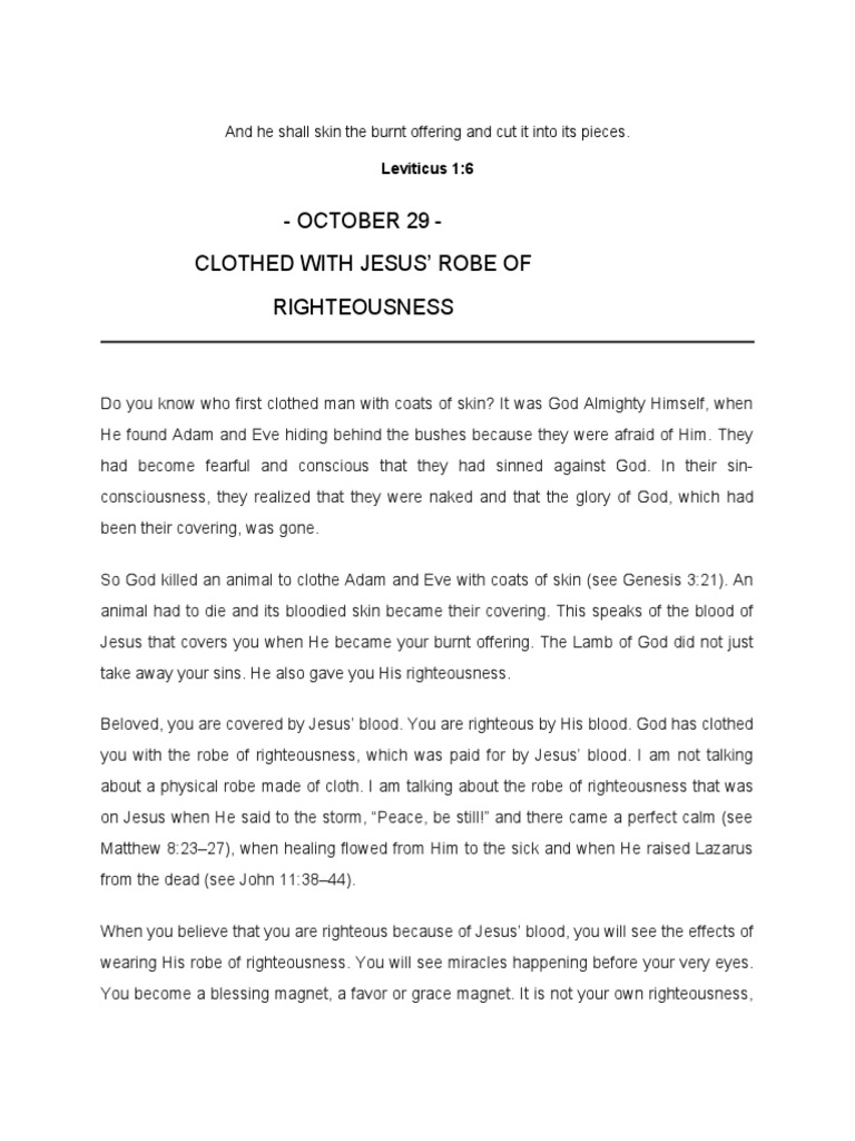 October 29 - Clothed With Jesus' Robe of Righteousness | PDF