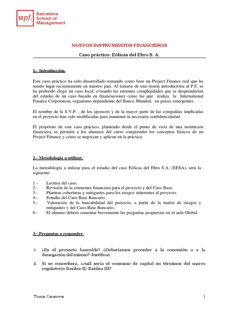 Caso Practico Nuevos Instrumentos Financieros | PDF | Granja eólica | Bancos