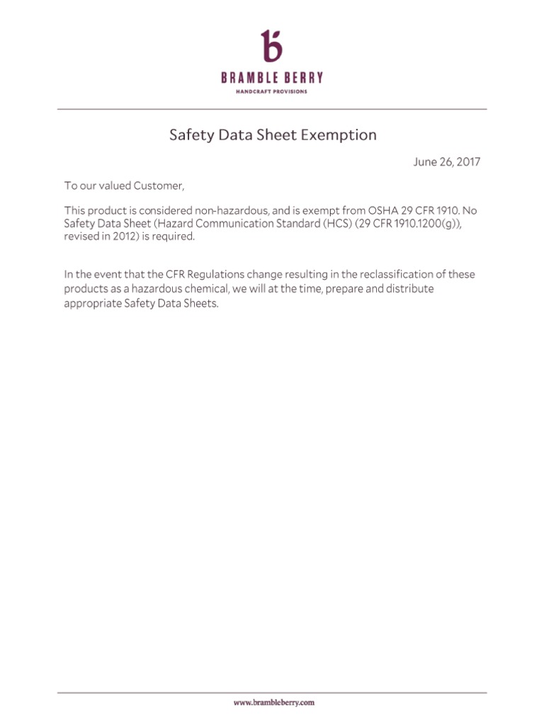 Safety Data Sheet Exemption PDF | PDF