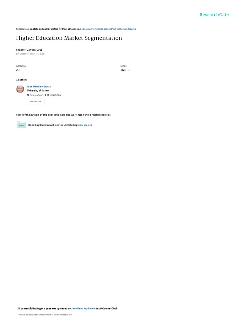 Higher Education Market Segmentation: January 2016 | PDF | Market ...