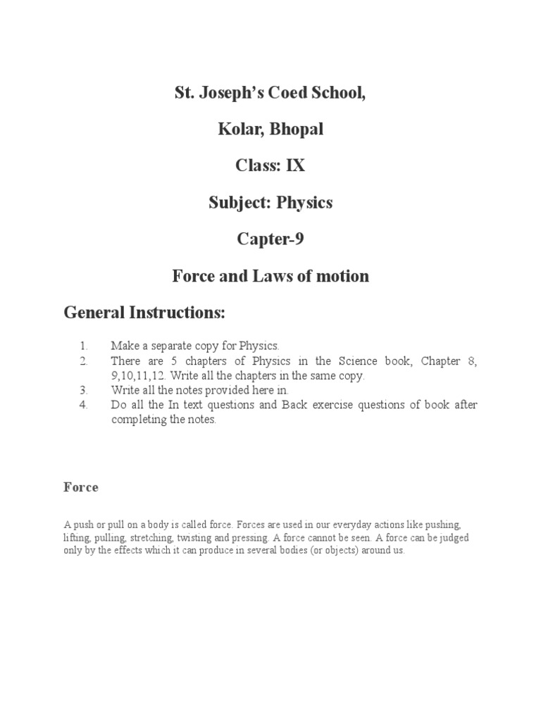 Physics Class 9 Chapter 2 | PDF | Momentum | Inertia