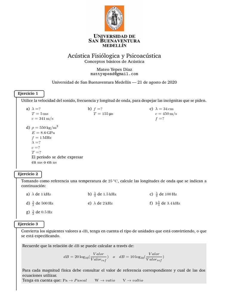 Ejercicios Psicoacustica | PDF | Decibel | Sonido