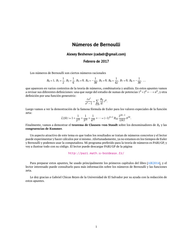 Números de Bernoulli | PDF | Campo (Matemáticas) | Anillo (Matemáticas)