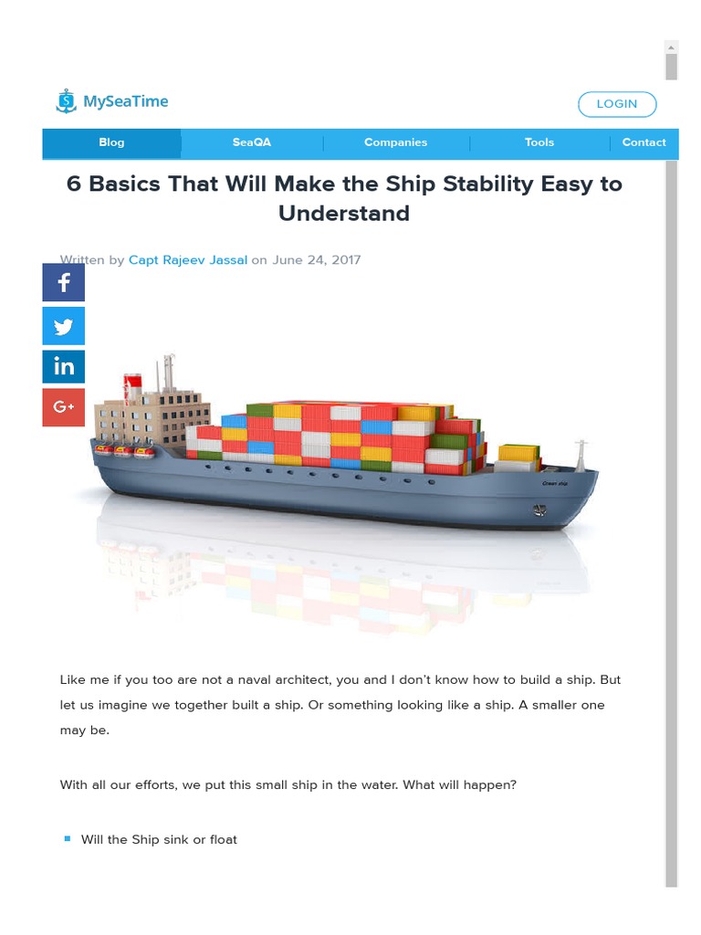 6 Basics That Will Make The Ship Stability Easy To Understand | PDF | Buoyancy | Classical Mechanics