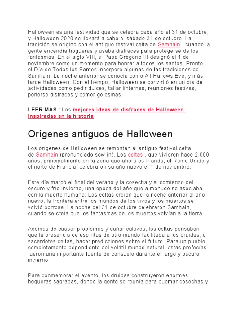 Historia y orígenes de Halloween | PDF | Víspera de Todos los Santos ...