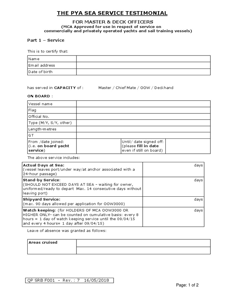 The Pya Sea Service Testimonial: For Master & Deck Officers | PDF ...