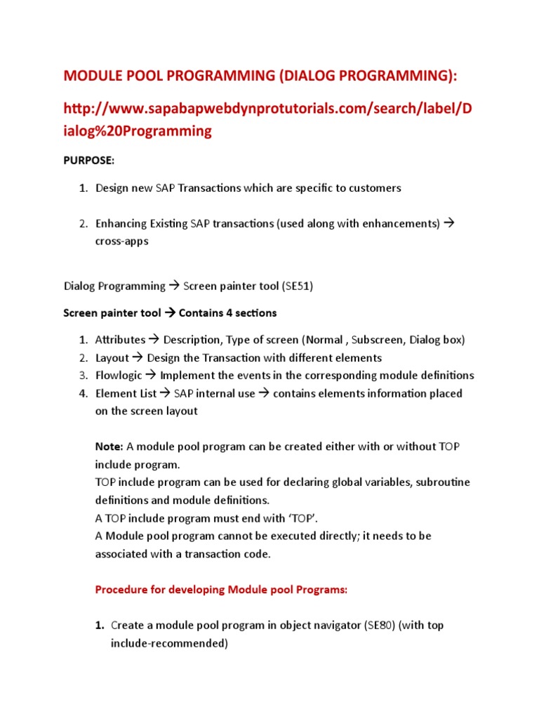 Module Pool Programming Notes | PDF | Subroutine | Computer Program