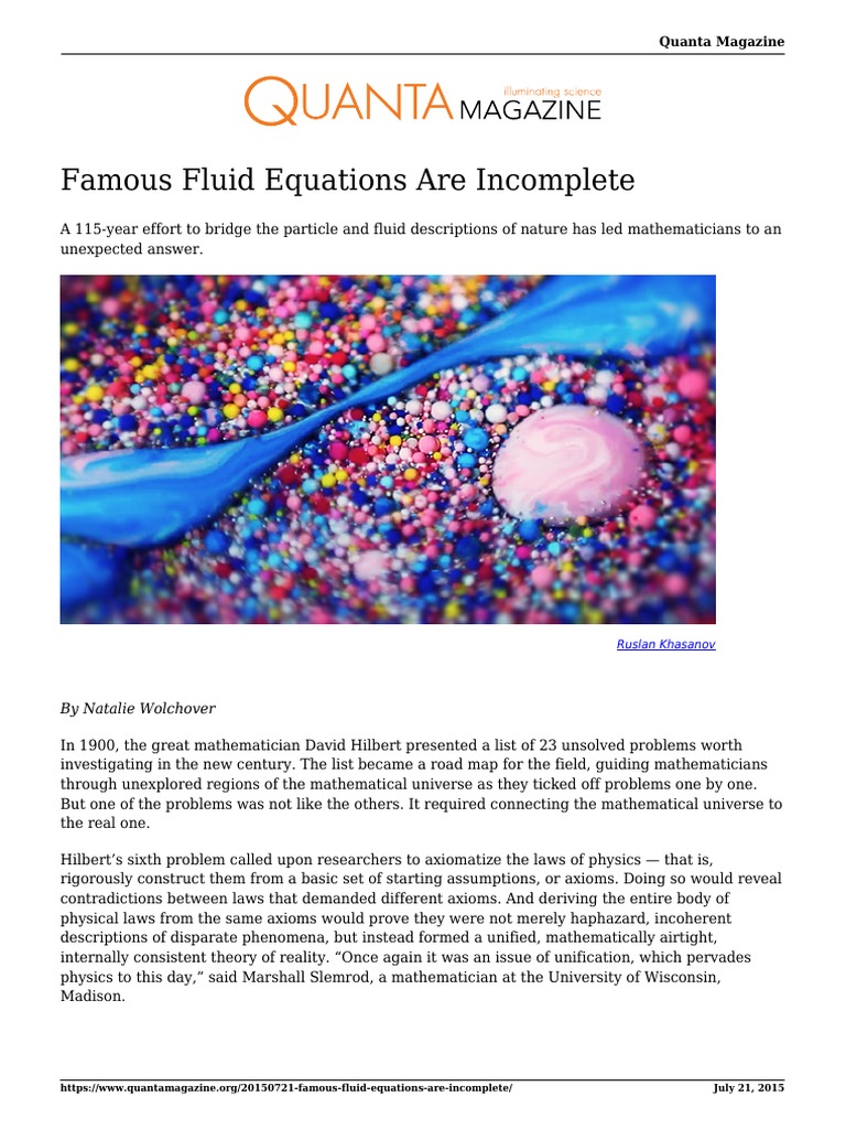 Fluid Equations' Hidden Gaps | PDF | Navier–Stokes Equations | Quantum ...