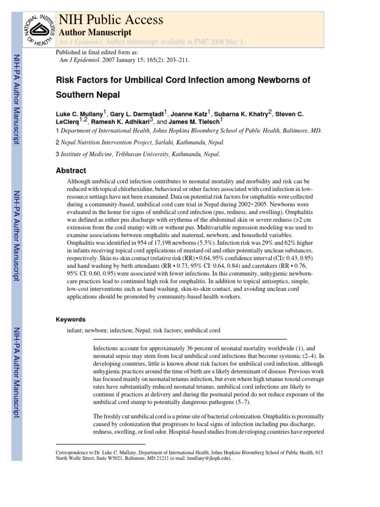 Factores Umbilical Cord Infection | PDF | Childbirth | Infants