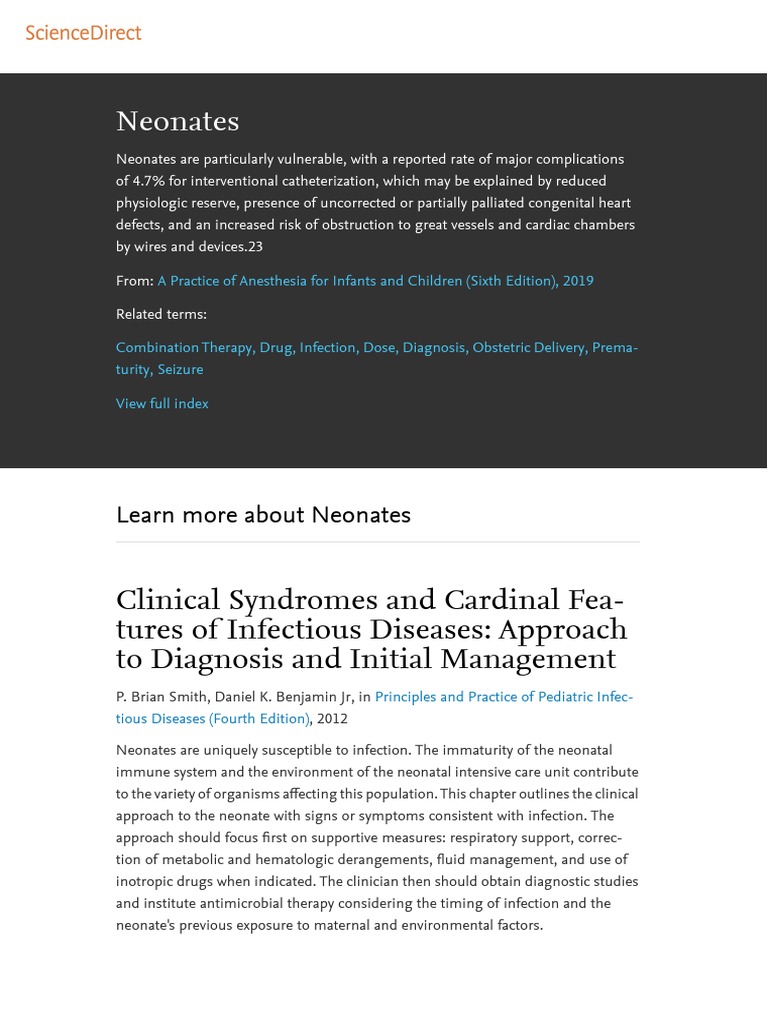 Neonates: Clinical Syndromes and Cardinal Fea-Tures of Infectious ...
