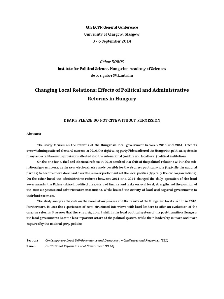 Changing Local Relations: Effects of Political and Administrative ...