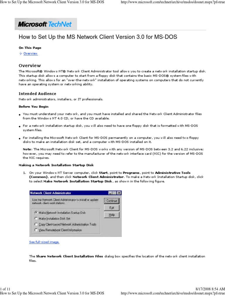 How To Set Up The Microsoft Network Client Version 3 0 For MS | PDF ...