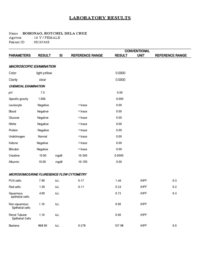 Bobonao - Laboratory Results | PDF
