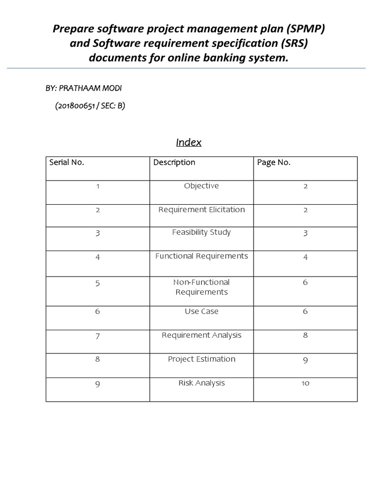 SPMP for Online Banking System | PDF | Use Case | Risk