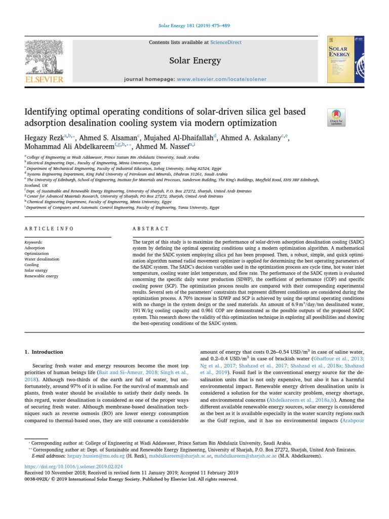 Solar Energy: Sciencedirect | PDF | Adsorption | Desalination