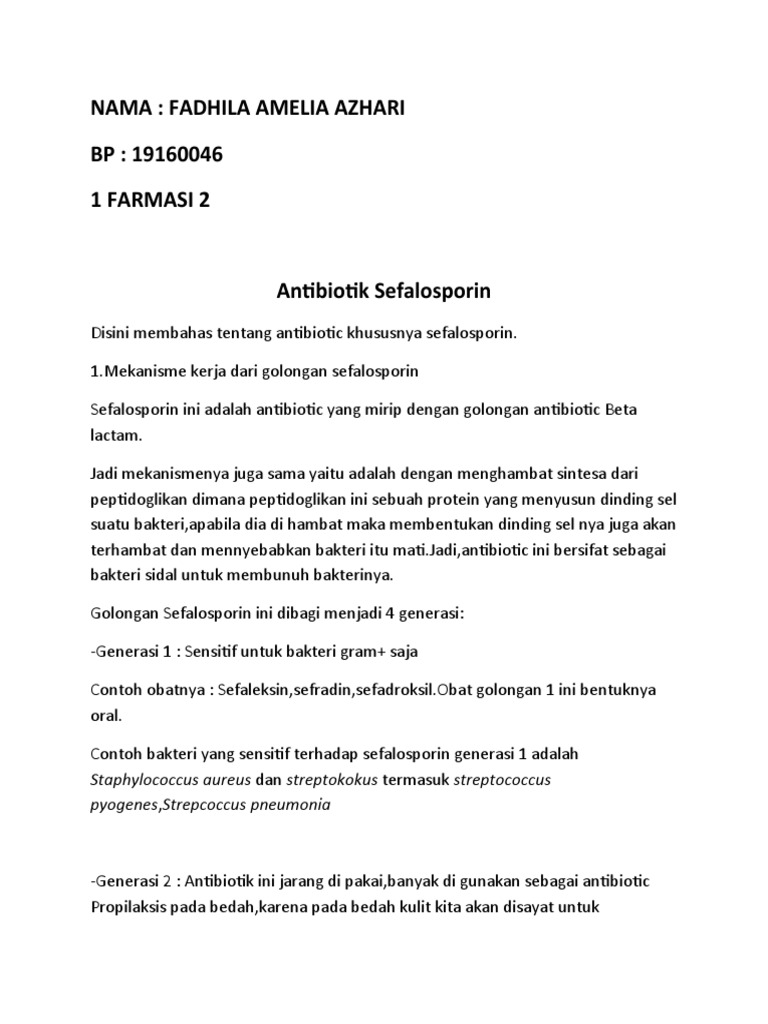 Jenis dan Contoh Antibiotik Sefalosporin | PDF