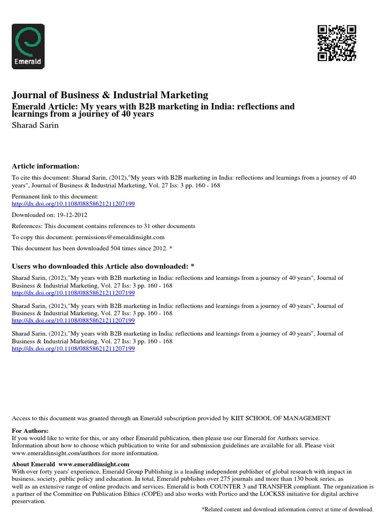 1 - Reflections in B2B Marketing | PDF | Marketing | Sales