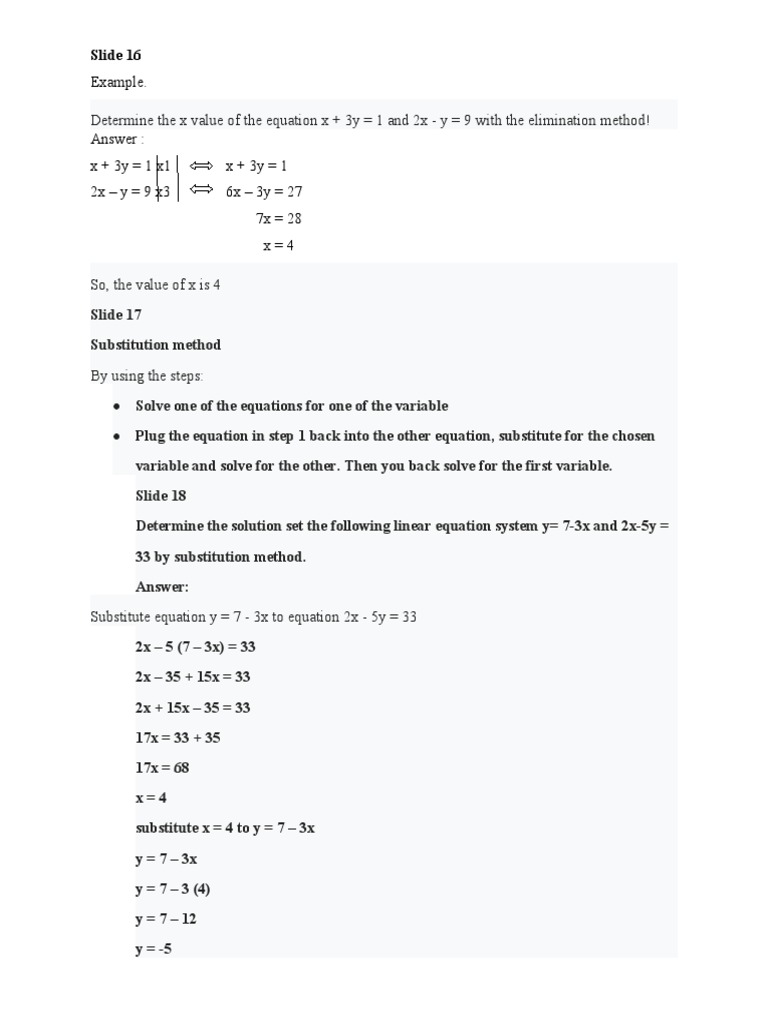 Solving Systems of Linear Equations Using Elimination and Substitution ...