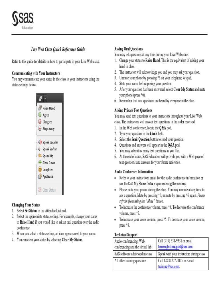 Live Web Class Quick Reference Guide: Refrain From Using The "Mute ...