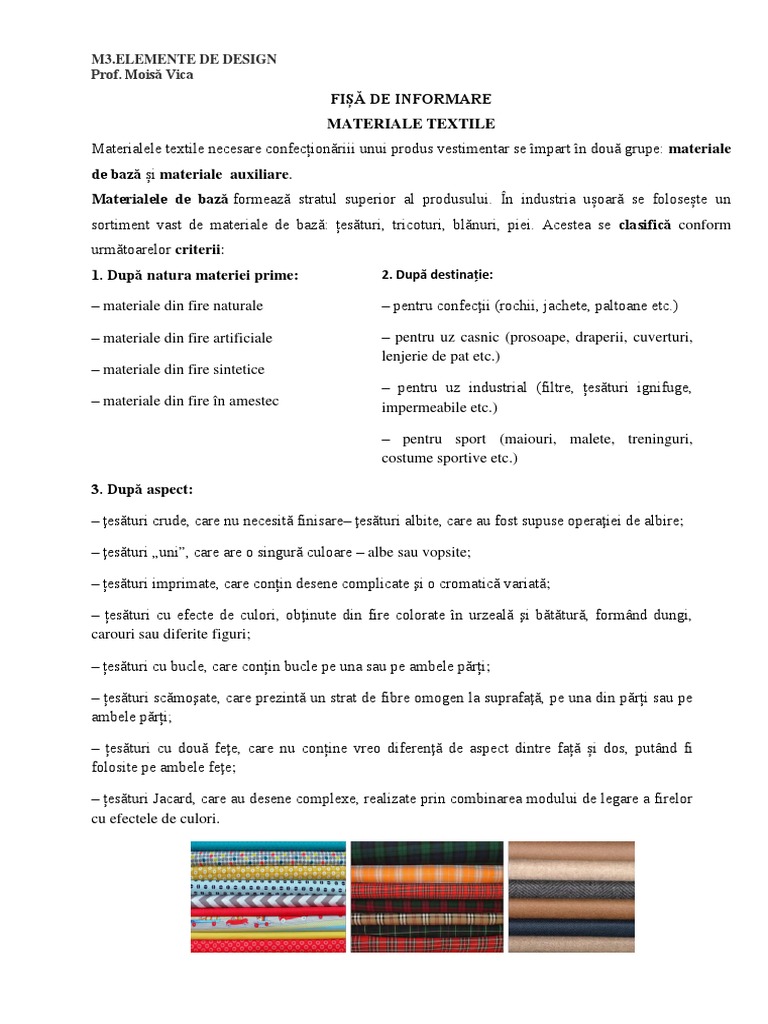 Fisa de Informare-Materiale - Textile PDF | PDF