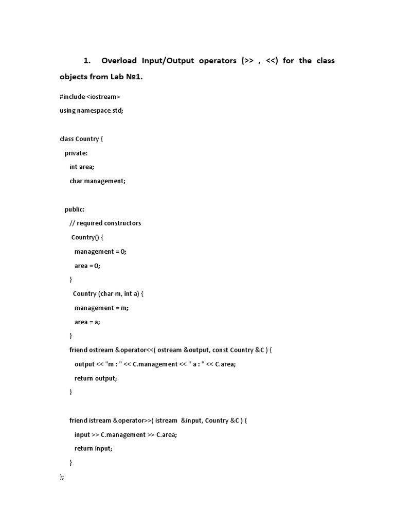 Overload Input/Output Operators (, ) For The Class Objects From Lab 1 | PDF | Teaching Methods ...