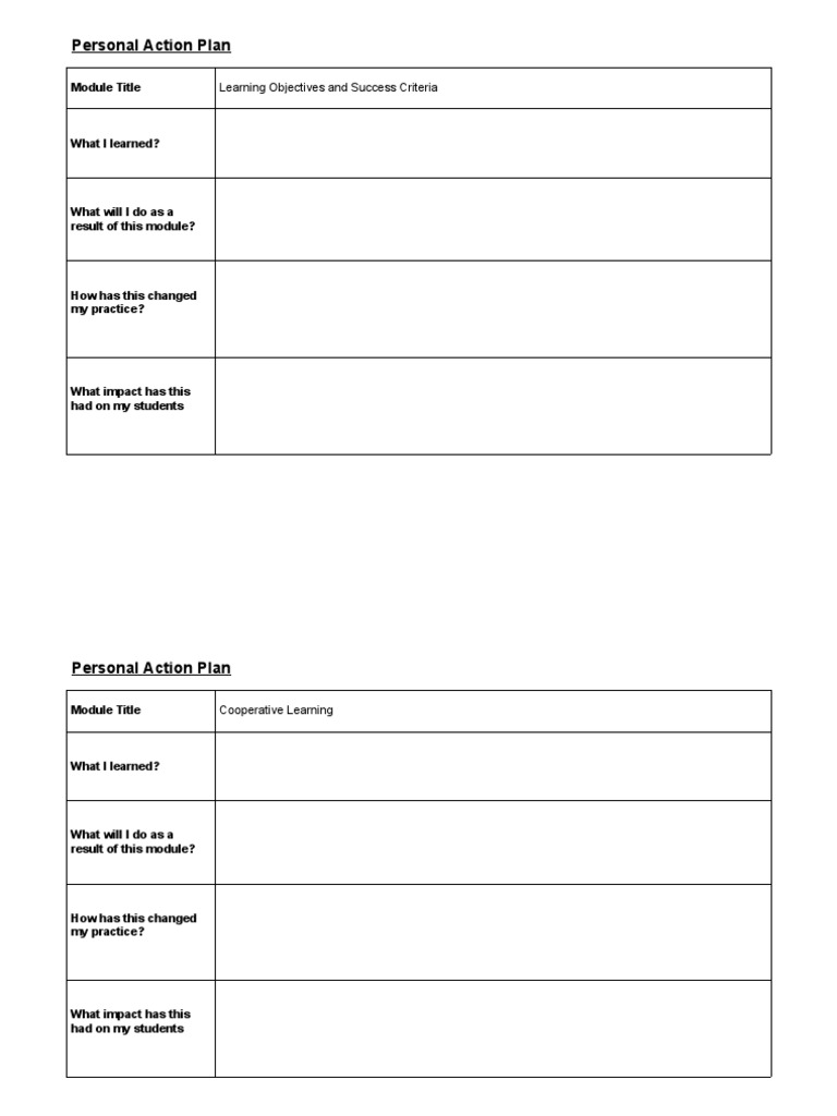 Personal Action Plan | PDF