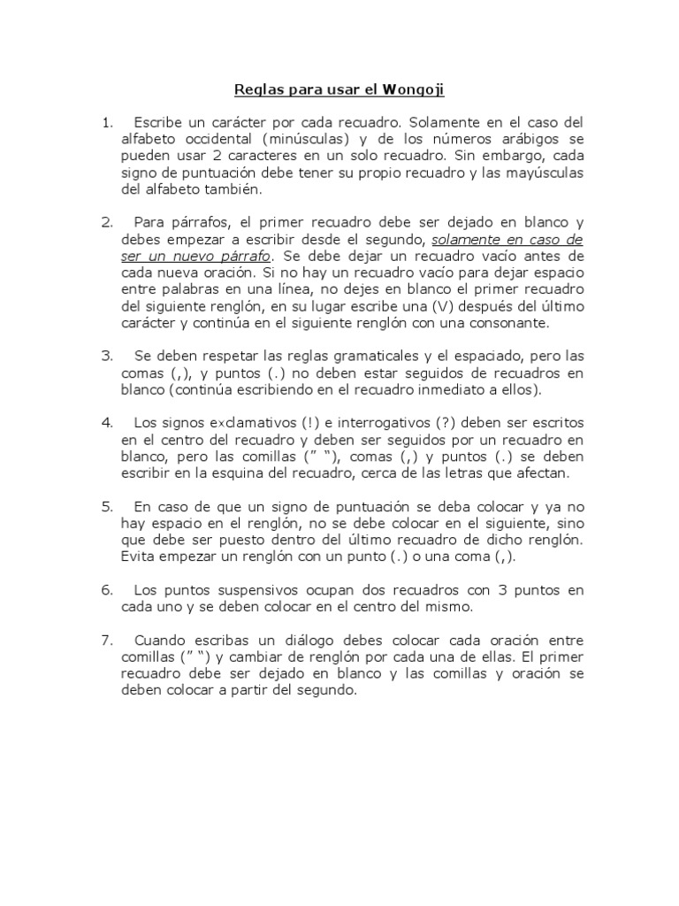 Reglas para Usar El Wongoji | PDF