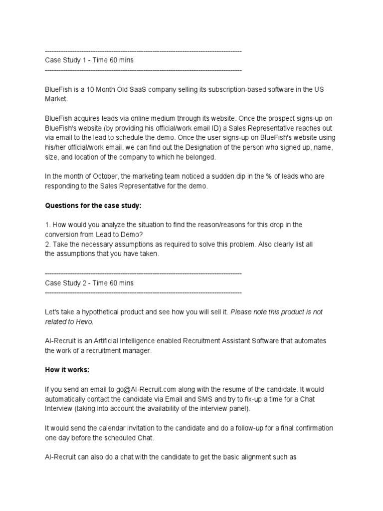 R1 - Case Study Problem Statement PDF | PDF | Online Chat | Sales