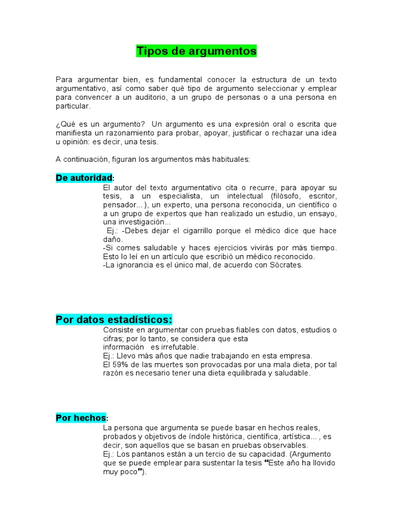 Tipos de Argumentos y Producción de Ensayos Argumentativos | PDF ...