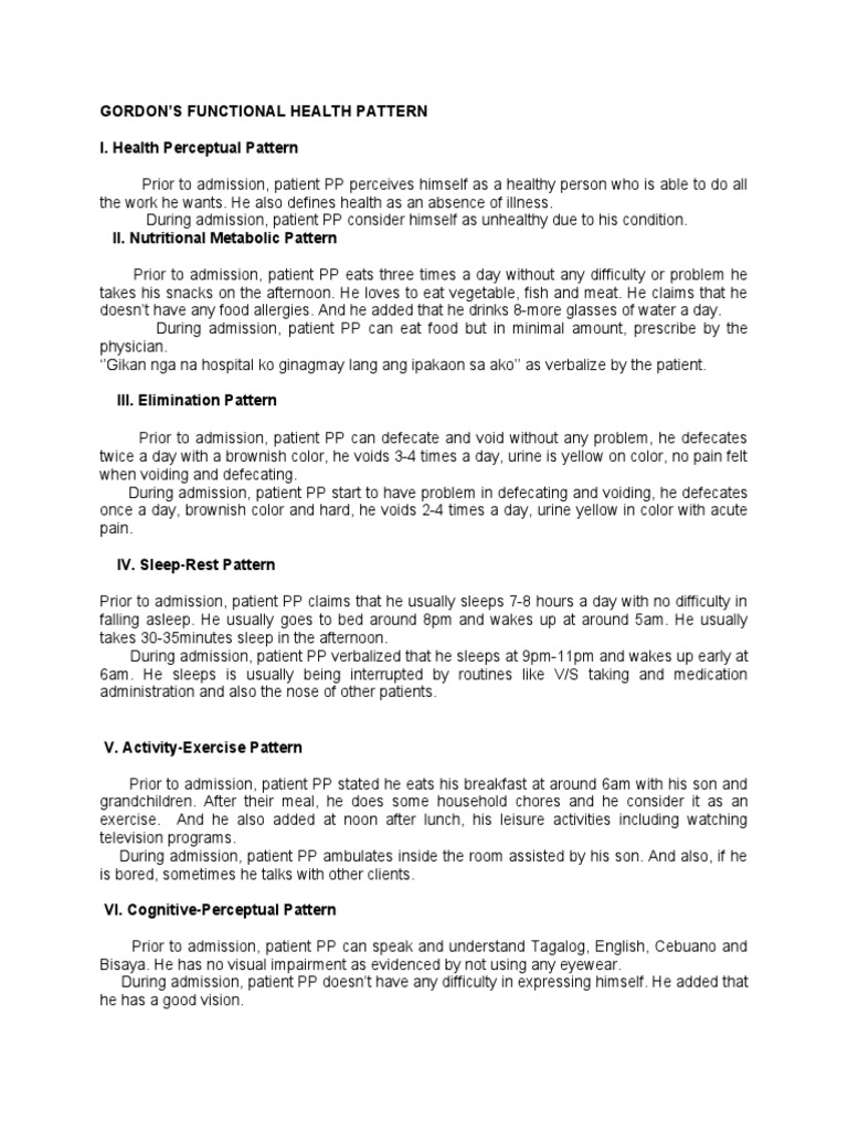 Gordon'S Functional Health Pattern I. Health Perceptual Pattern | PDF ...