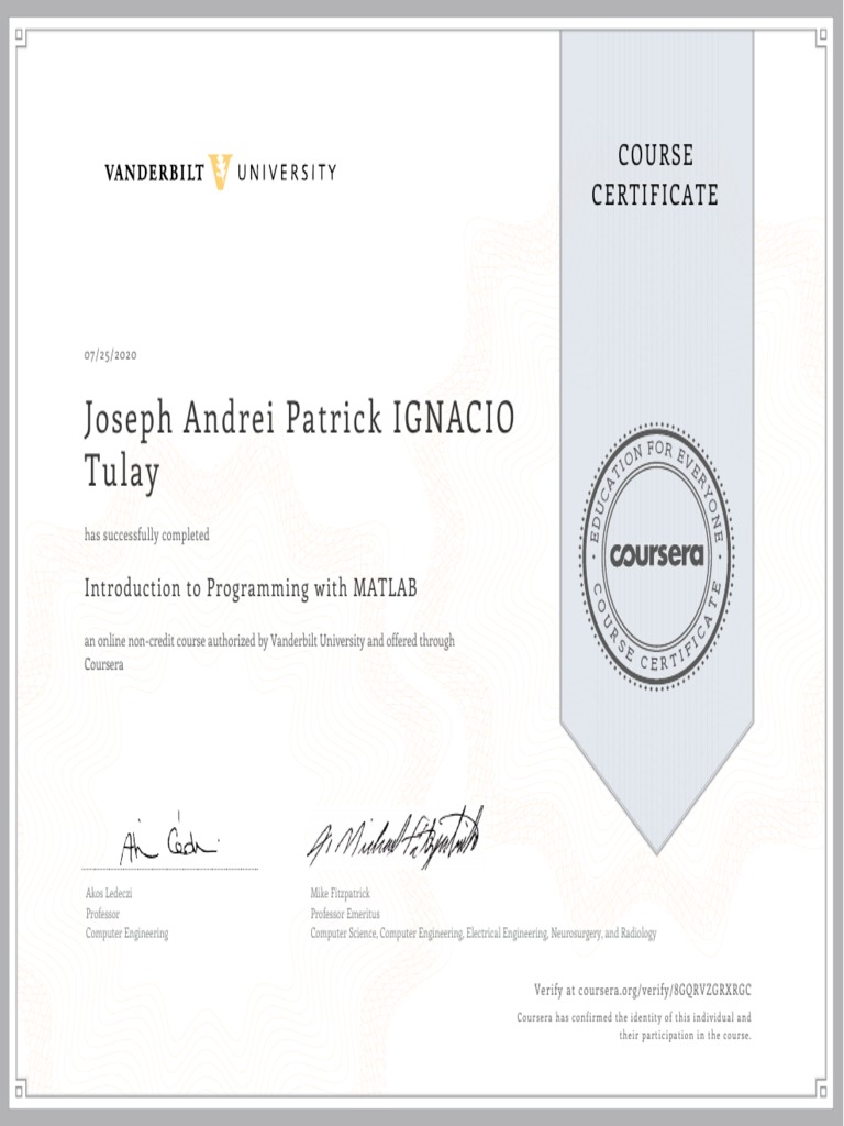 Joseph Andrei Patrick IGNACIO Tulay: Course Certificate | PDF ...