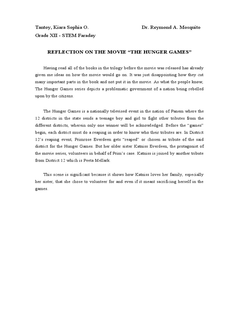 Hunger Games Reflection | PDF