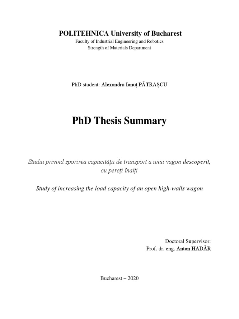 21 Rezumat Teza de Doctorat - en PDF | PDF | Rail Transport | Stress ...