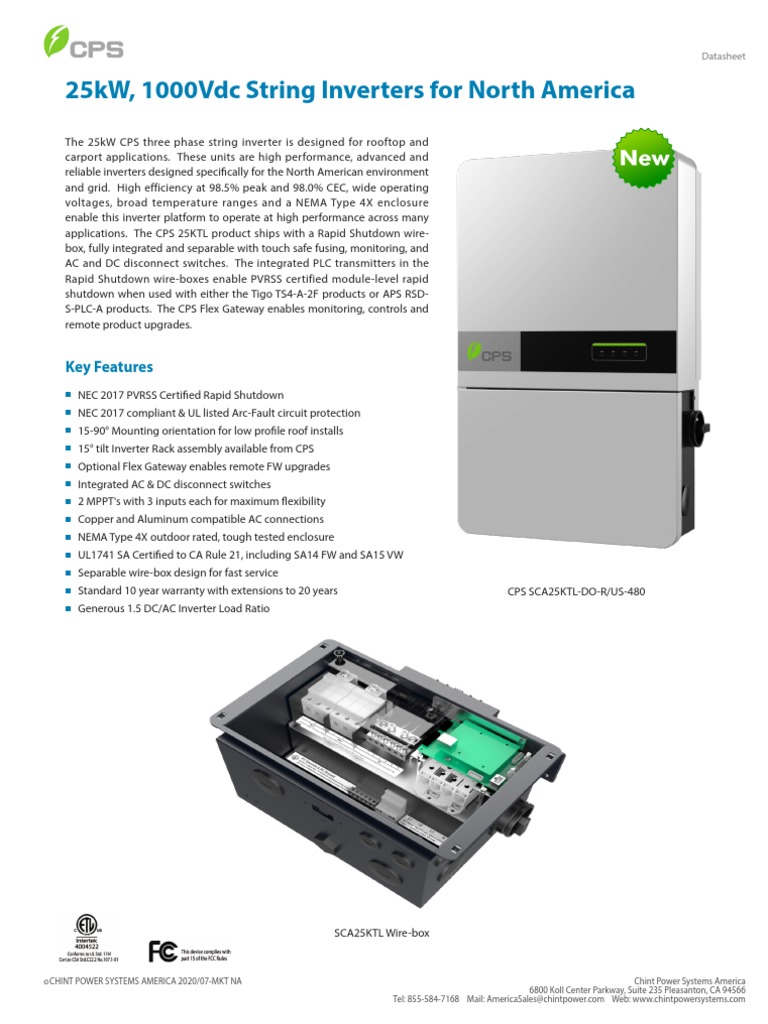 CPS SCA25KTL-DO-US-480 Datasheet July-10-2020 | PDF | Power Inverter ...