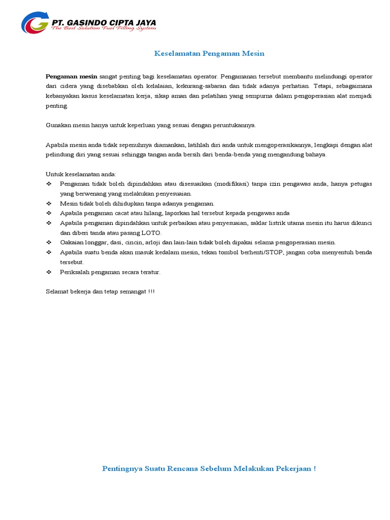 Contoh Materi SAFETY MORNING TALK | PDF