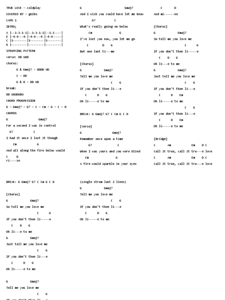 TRUE LOVE (Geiko Cover) - Chords and Tabs | PDF | Notation | Elements ...