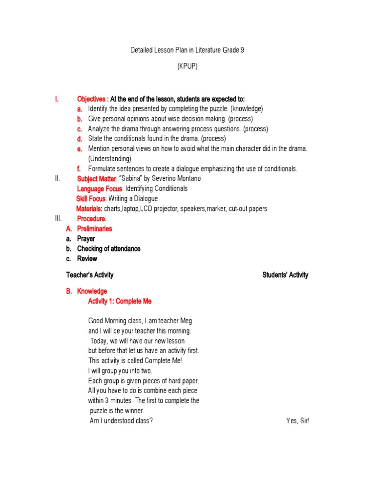 Detailed Lesson Plan in Literature | PDF | Cognitive Science