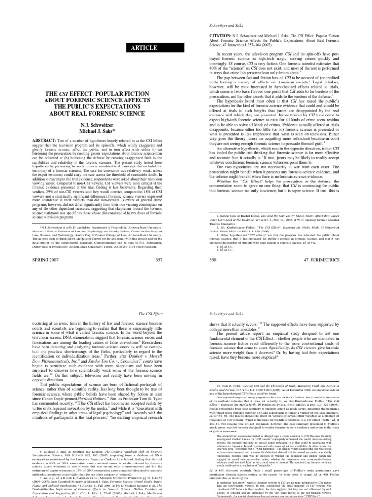 The Csi Effect | PDF | Forensic Science | Witness