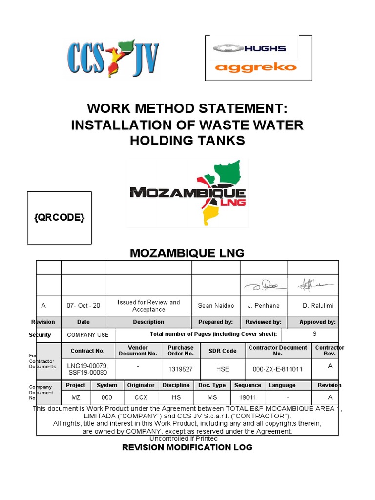 Work Method Statement: Installation of Waste Water Holding Tanks | PDF ...