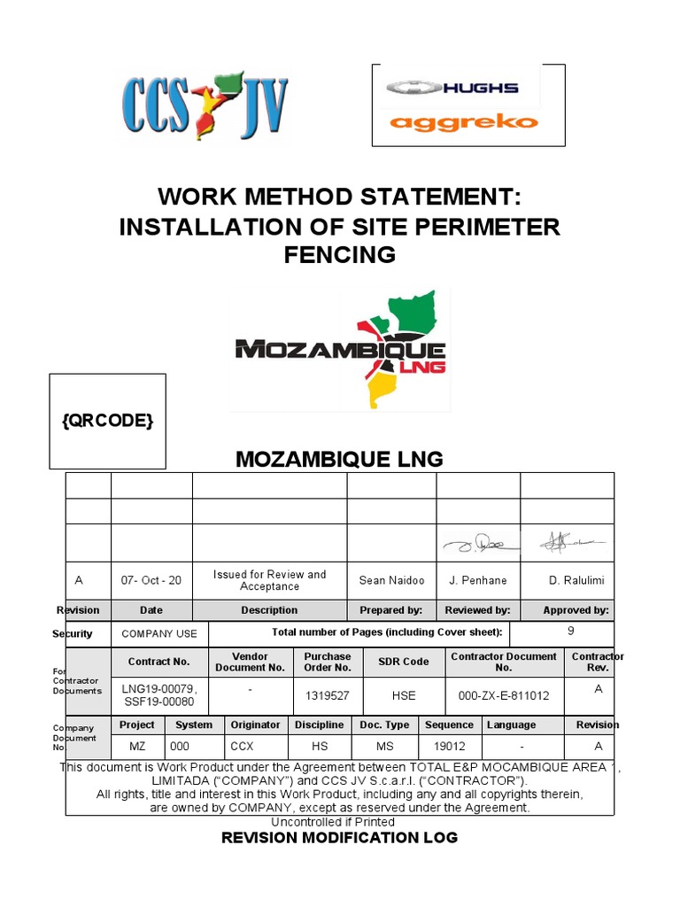 Work Method Statement: Installation of Site Perimeter Fencing | PDF ...