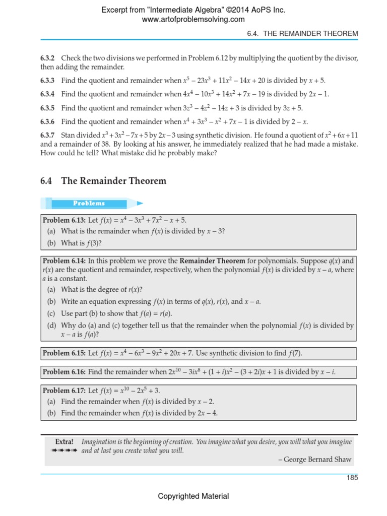 6.4 The Remainder Theorem: Problems | Download Free PDF | Polynomial ...