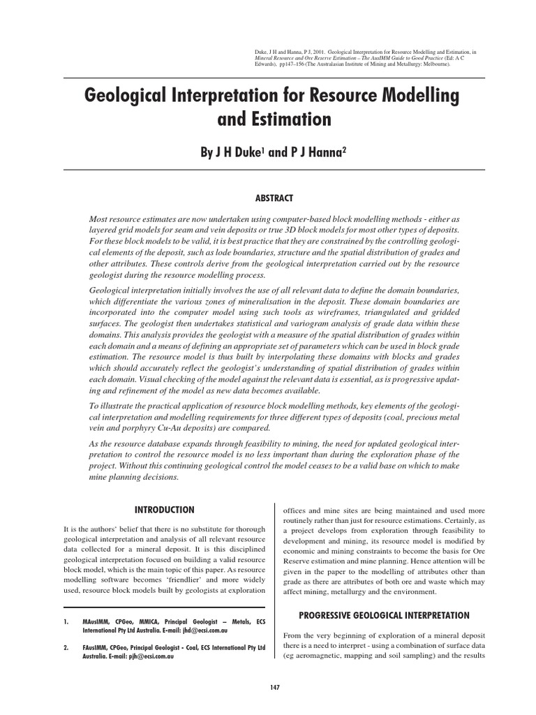 02 - Geological Interpretation For Resource Modelling and Estimation ...