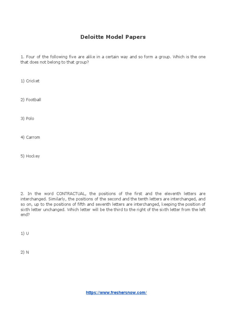 Deloitte Model Papers | PDF | Number Theory | Numbers