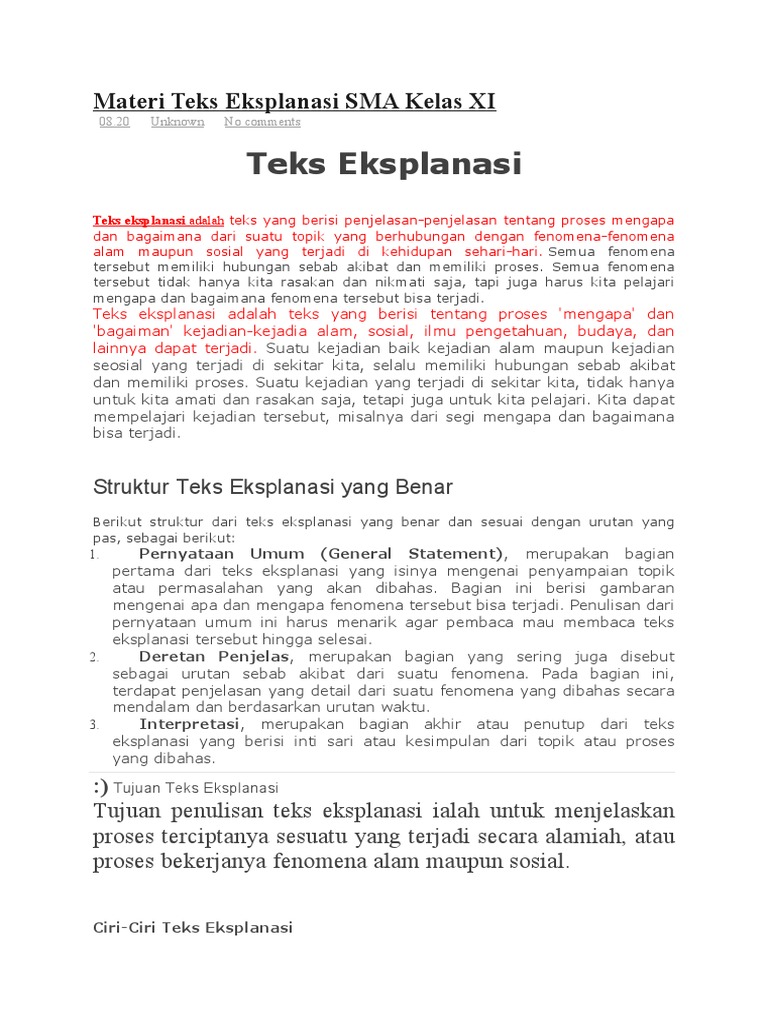 Materi Teks Eksplanasi SMA Kelas XI Bab 2 | PDF