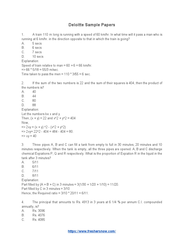 Deloitte Sample Papers | PDF
