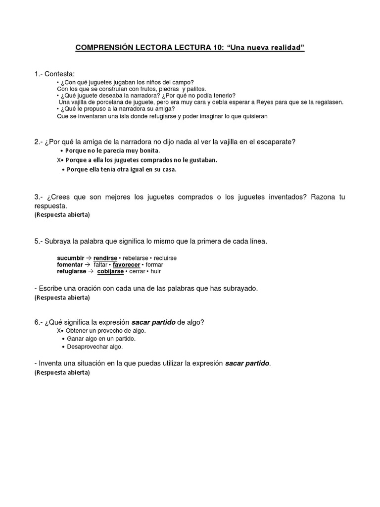 Comprensión Lectora Lectura 10 | PDF