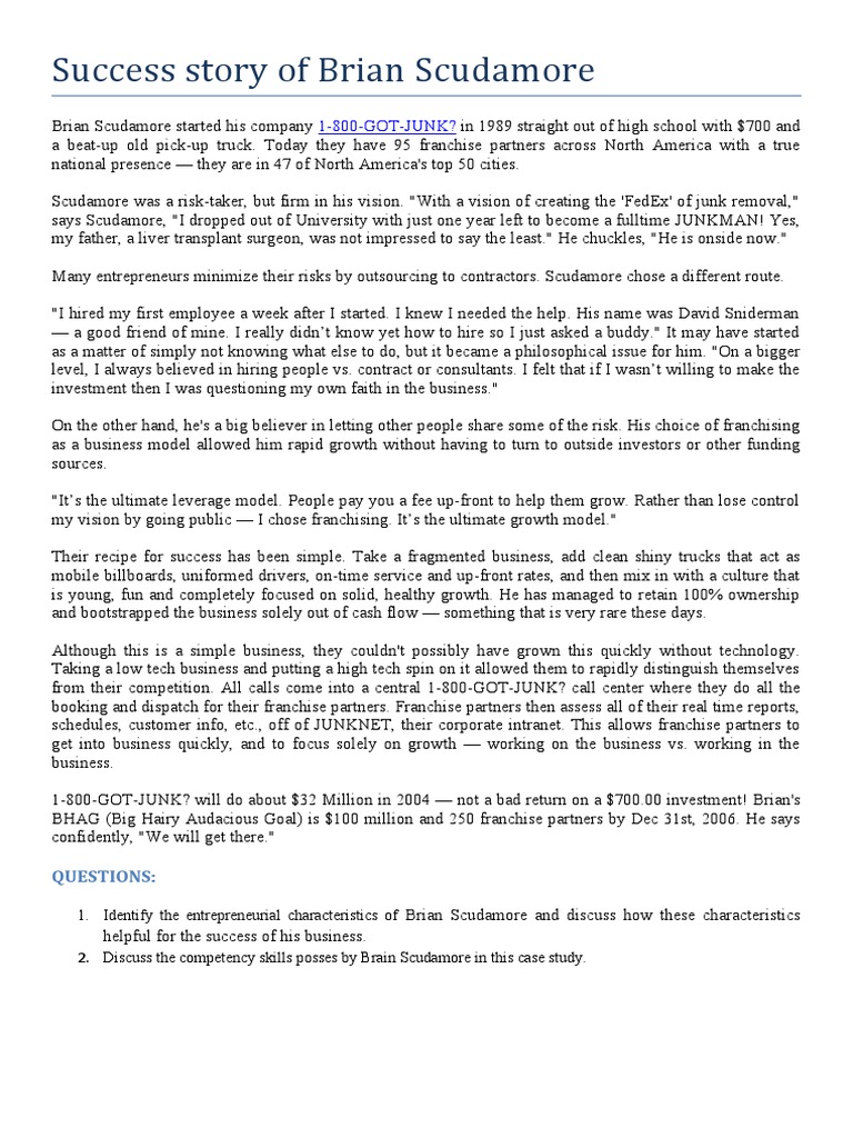 Success Story of Brain Scudamore | PDF | Franchising | Entrepreneurship