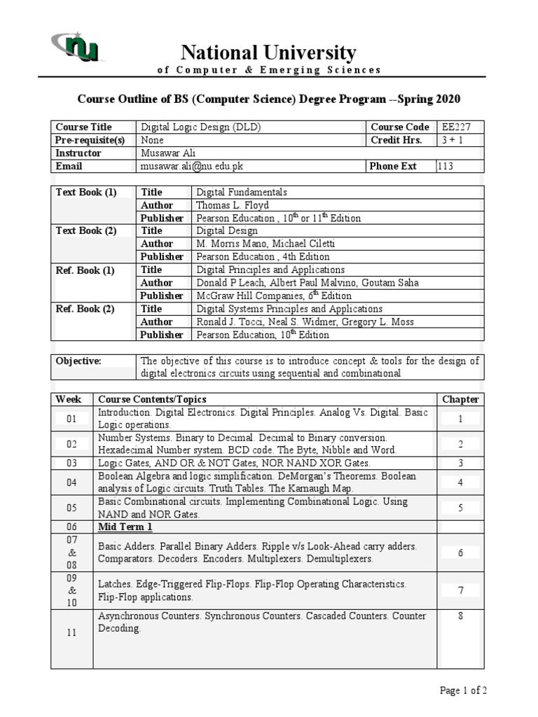 BS Computer Science: DLD Course Outline | PDF | Digital Electronics ...