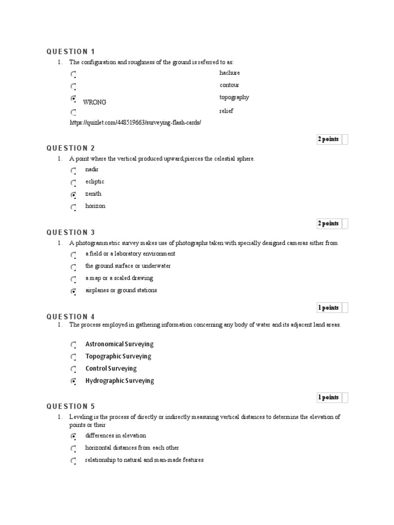 Surveying Questions | PDF | Surveying | Geodesy