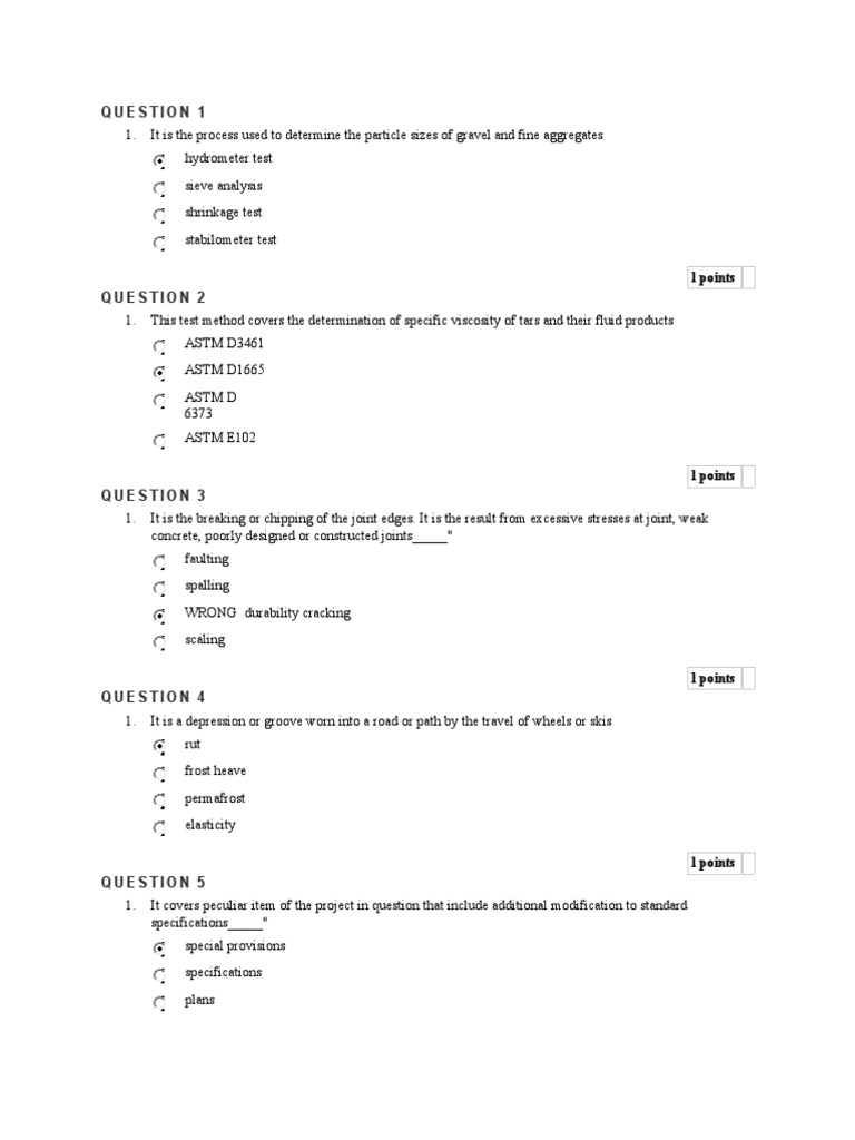 Technical Specifications for Civil Engineering Exam Questions on ...